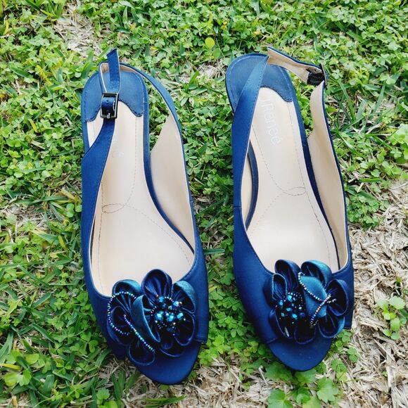 J.Renee | Shoes | Jrenee Leonelle Blue Embellished Peep Toe Size Ww ...